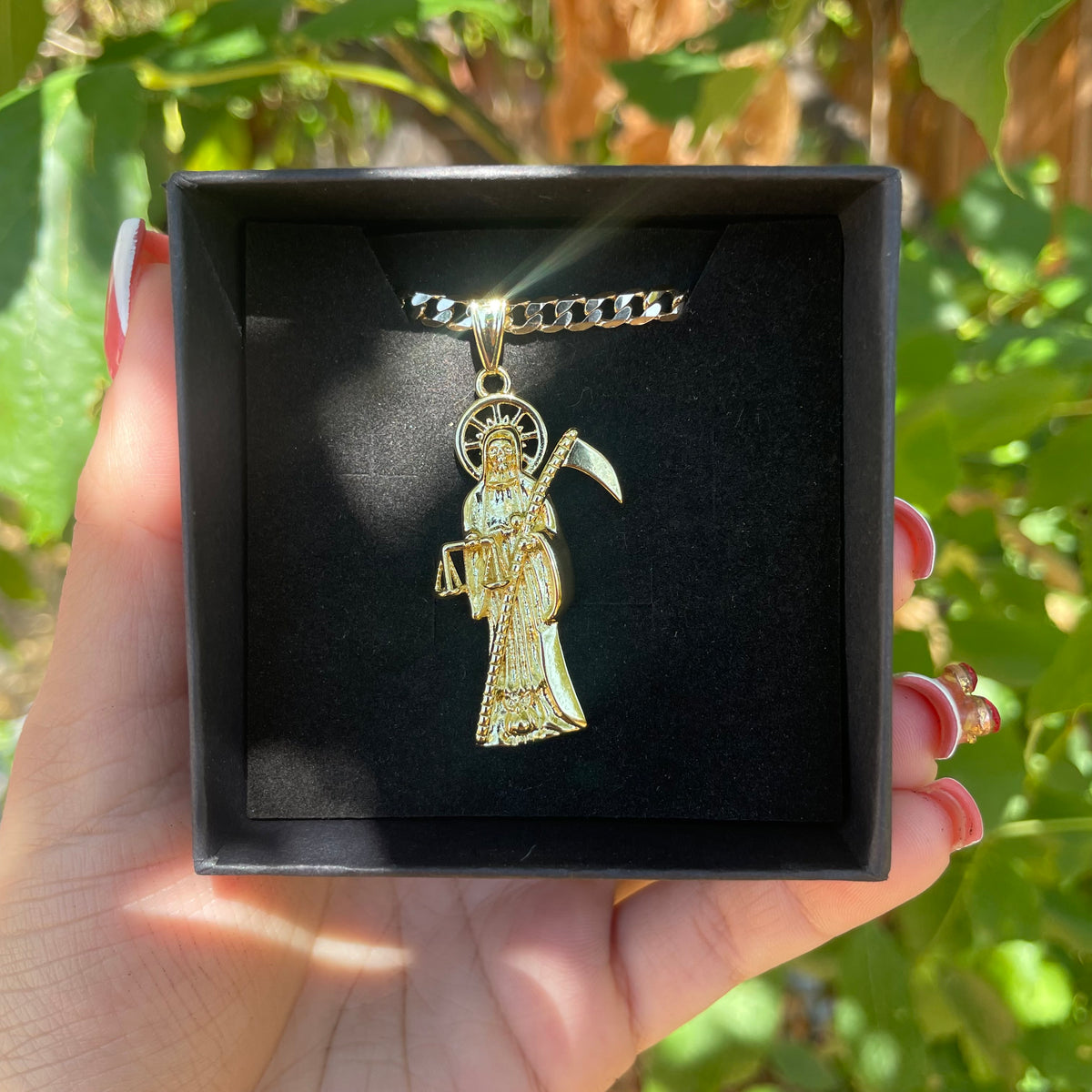 Large Santa Muerte Necklace - Cuban Link Chain – Shady Lust